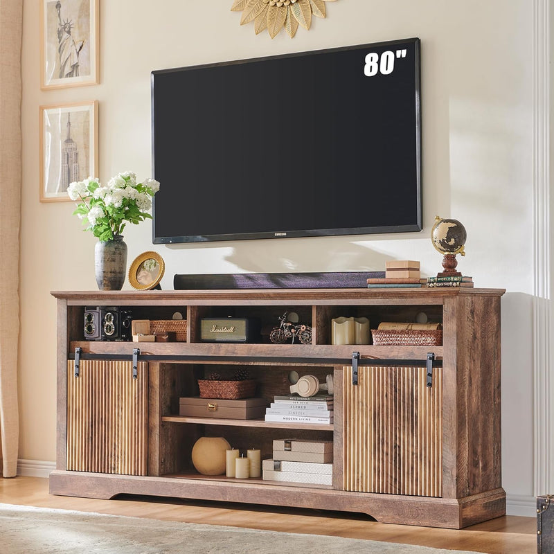 Fluted TV Stand for 80 Inch TVs, 32" Modern Entertainment Center with