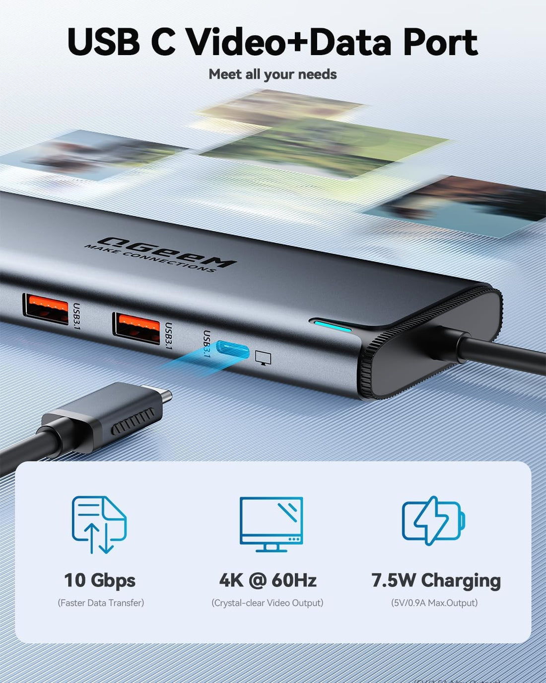 QGeeM USB C Hub,8 in 1 Extender Splitter with Single 8K,Dual 4K@60Hz H