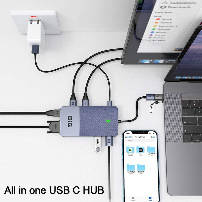USB Docking Station GIQ USB C HUB USB 3.0 to Dual HDMI VGA Adapter Tri