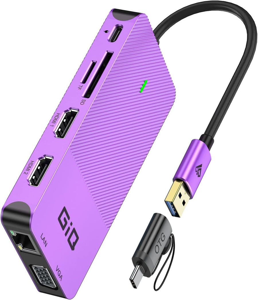 USB Docking Station GIQ USB C HUB USB 3.0 to Dual HDMI VGA Adapter Tri